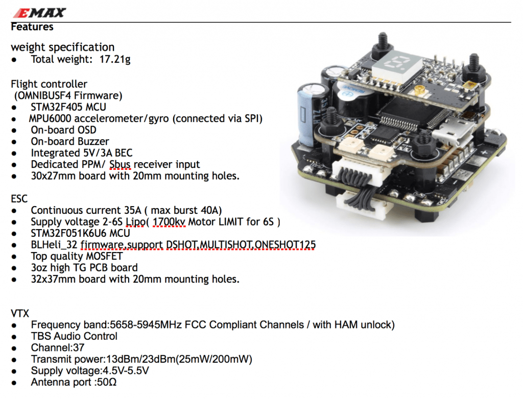 Emax Mini Magnum 2 - F4 BLHELI32 35amp 2-6S VTX Stack - MyFPV